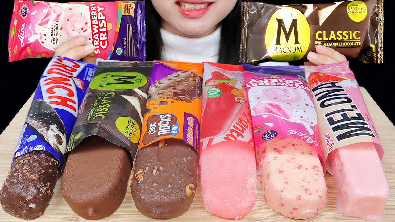 ASMR CHOCOLATE AND PINK ICE CREAM | MAGNUM, NESTLE CRUNCH, AICE ...