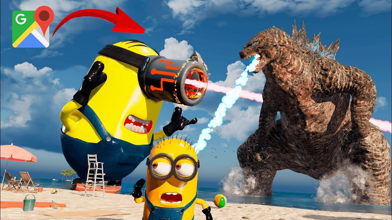 Minion Mel Takes on GODZILLA in Epic BEACH Beattle on Google Earth! - YouTube