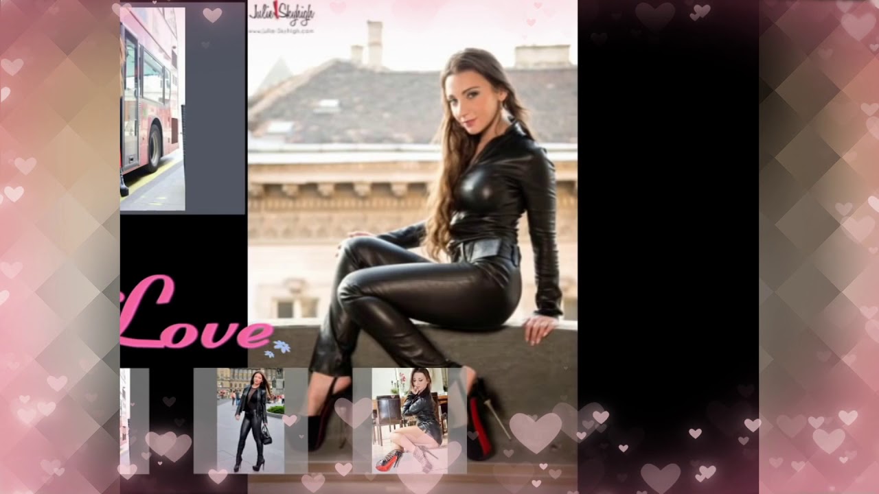 Leather outfit with high heels leather girls 2018 - YouTube