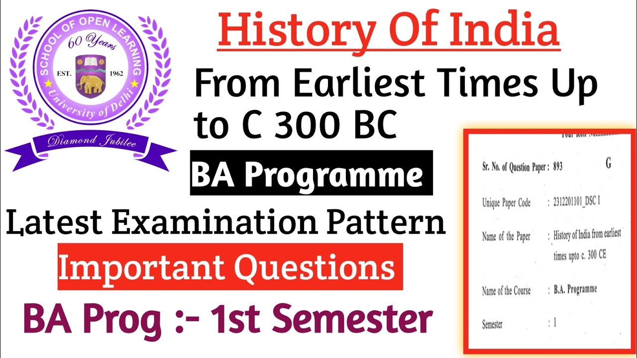 history Of India From Earliest Times Up To C 300 BC question Paper l BA ...
