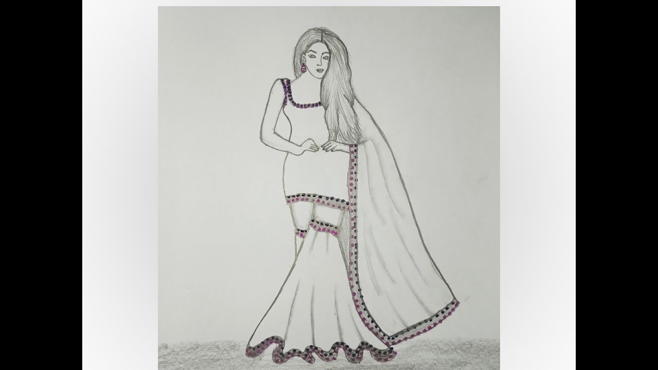 A Beautiful girl wearing sharara dress ll Easy pencil drawing - YouTube