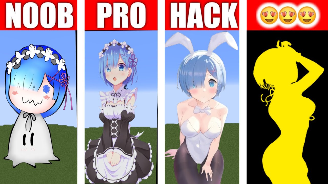 Rem NOOB vs PRO vs HACKER MINECRAFT Pixel Art - YouTube