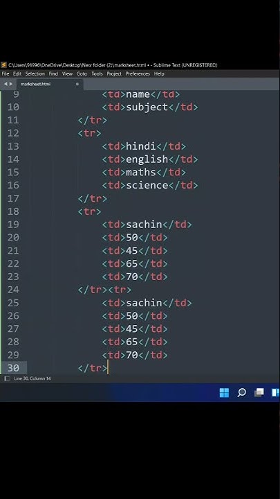 Table In Html Create Marksheet In Html Html Short Html Youtube