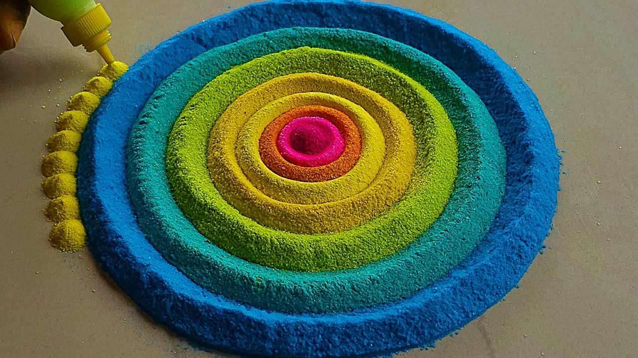 #37 Satisfying video | Big Rangoli designs | Sand art | festival ...