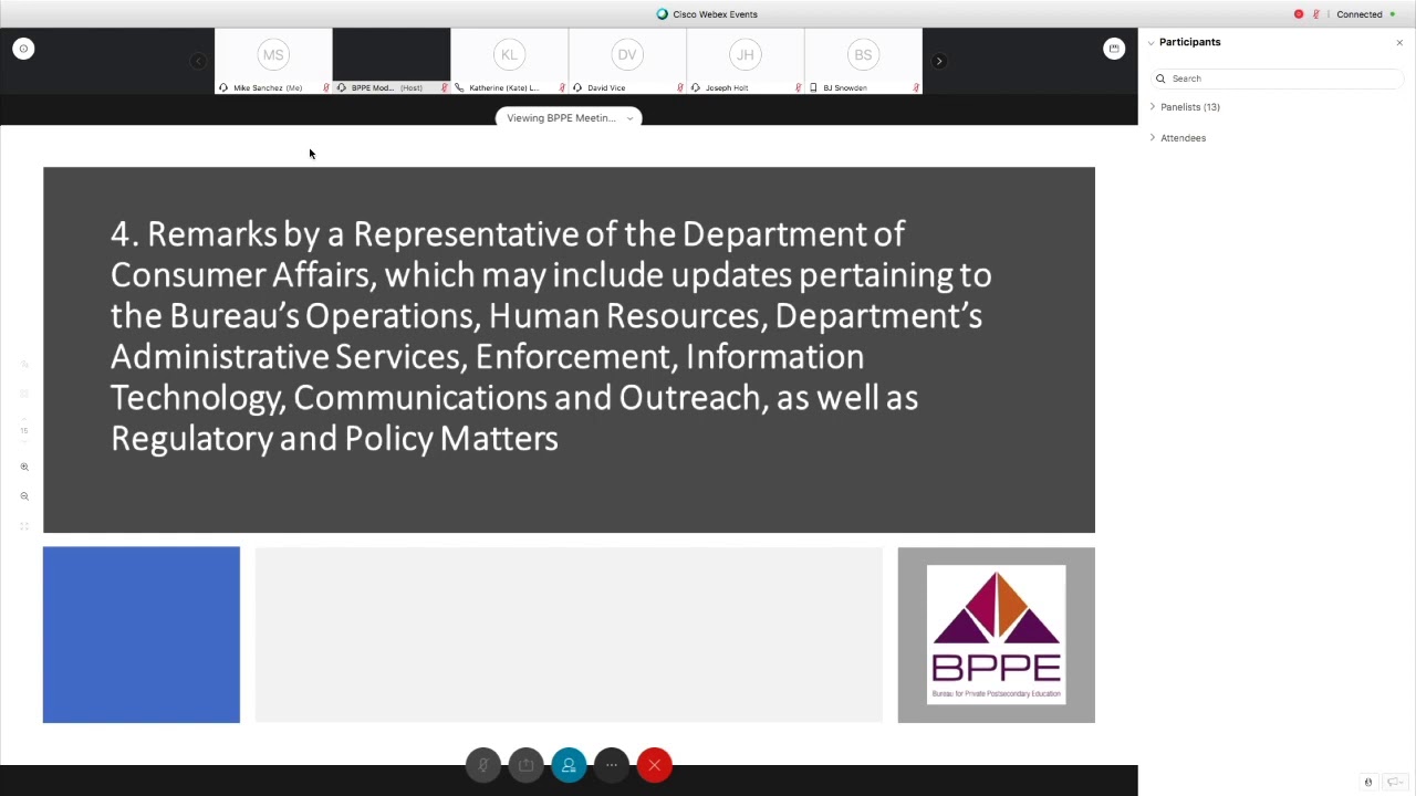 Bureau for Private Postsecondary Education Meeting - August 26, 2020 ...