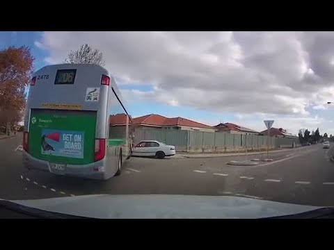 Car hits a TransPerth bus travelling on wrong side of road - YouTube