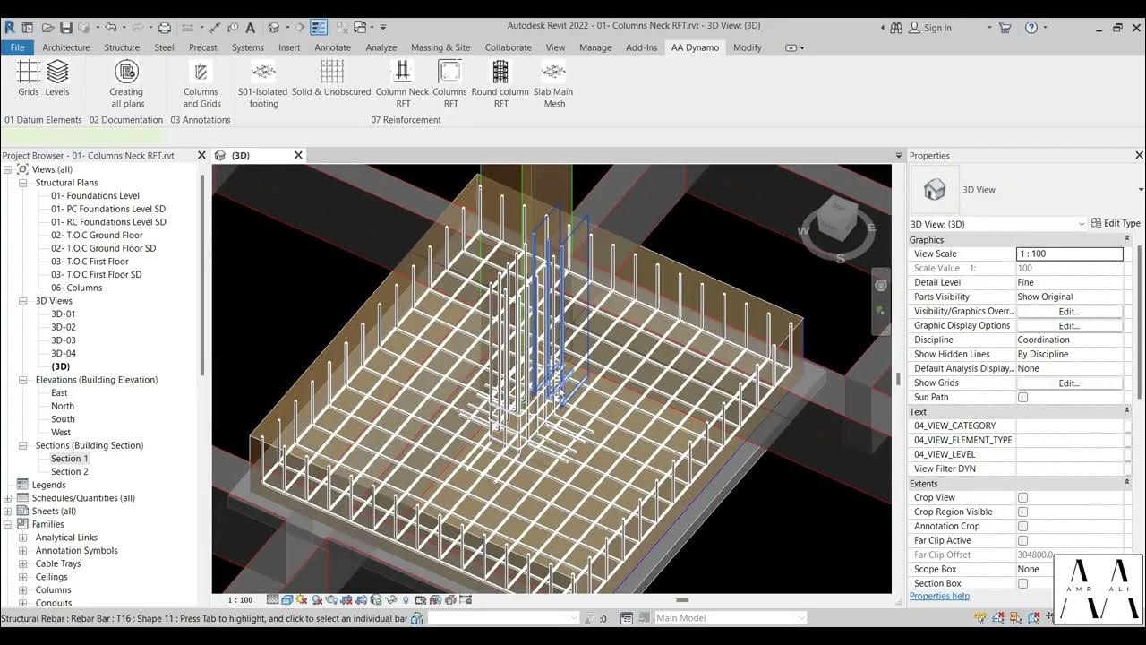 Modeling all Project Column Necks Reinforcement by Dynamo in Revit - YouTube