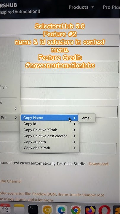 5.0 Feature #2: Get Name & ID selectors in Context Menu. Feature Credit @naveenautomationlabs ...