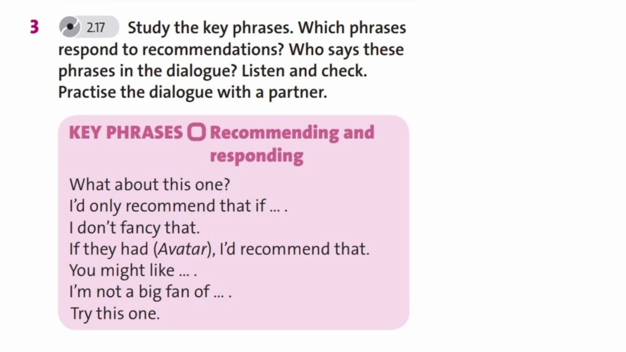 English Plus 8. Expressing preferences and recommending. Ex 3 p. 62 ...