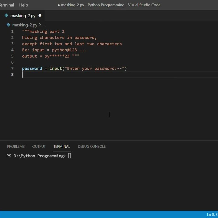 😷😷masking😷😷 Part 2 In Python Hiding Characters In Password Python Shorts Ytshorts Coding 4675