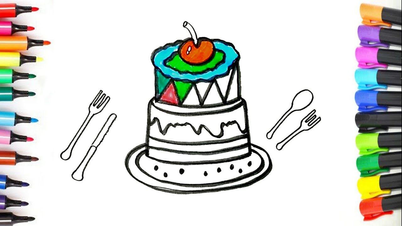 How to draw birth cake | cara menggambar kue untuk anak - YouTube