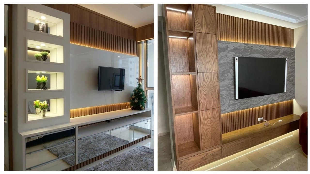 Modern woodwork interior Lcd wall racks design for Bedroom/55 LCD wall ...