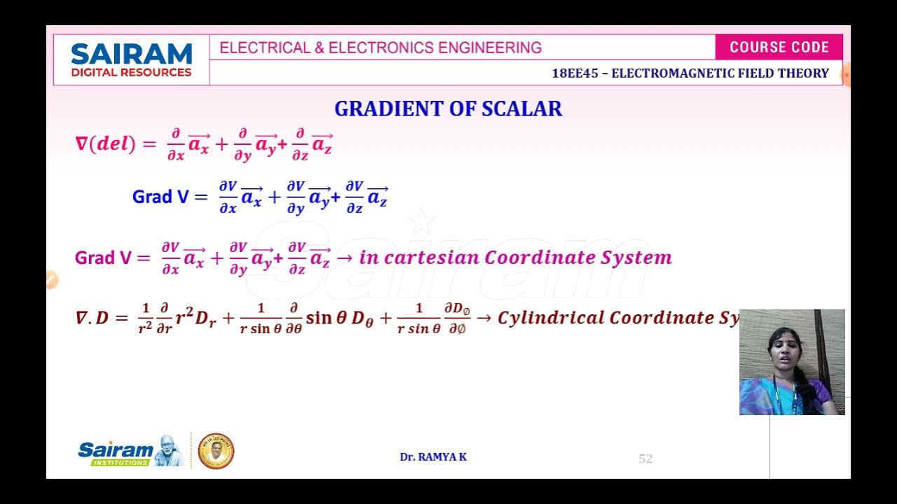 Lecture Video6 18EE45 Module 1 Divergence, Gradient of Scalar, Numericals Ramya K - YouTube
