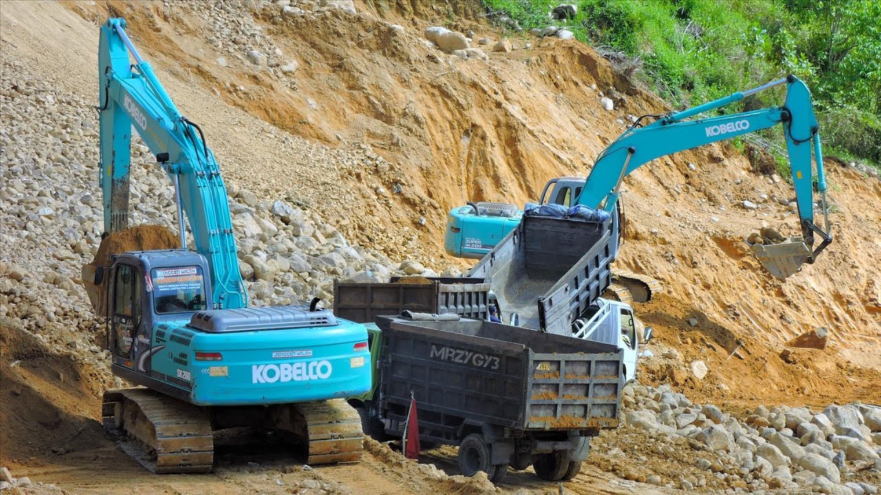 Rest Area Construction Excavators Trucks Moving Dirt - YouTube