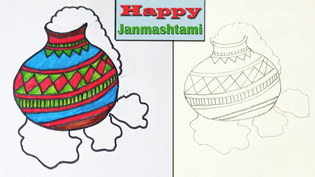 Easy Dahi Handi Drawing | Krishna Matki Drawing | Happy Janmashtami ...