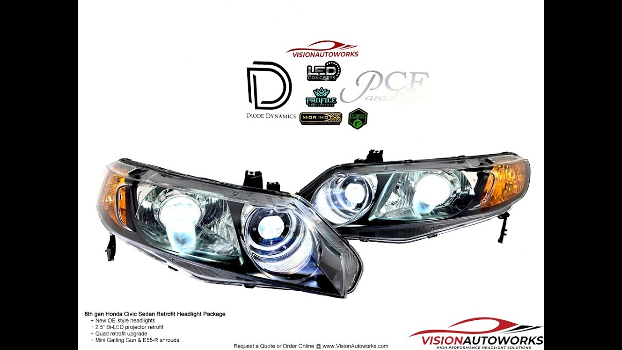 8th Civic Sedan FA5 Custom Retrofit Headlights - Quad Bi-LED conversion ...