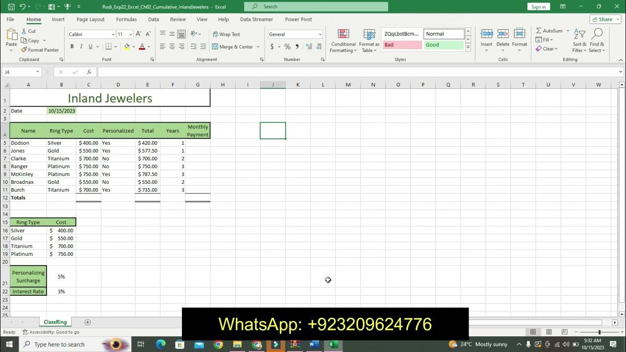 Exp22_Excel_Ch02_CumulativeAssessment_Inland_Jewelers | Excel Chapter 2 ...