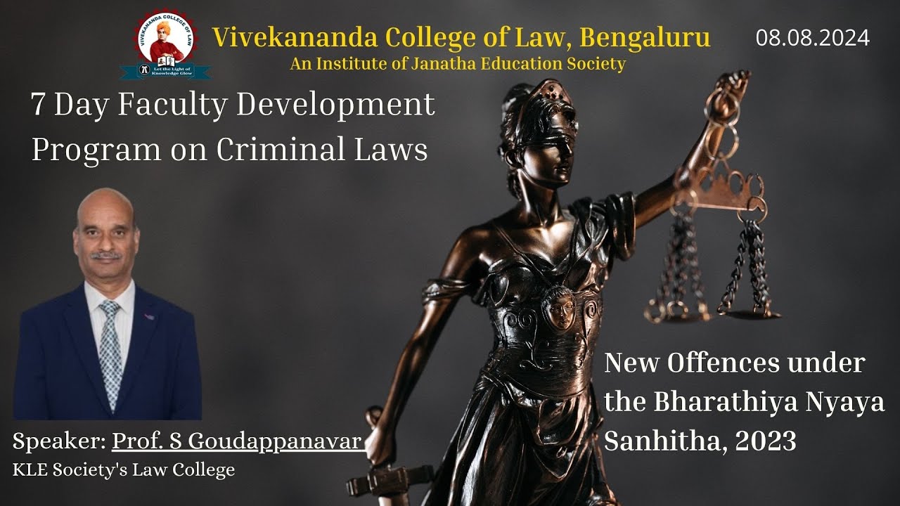 FDP on Criminal Law: New Offences under the Bharathiya Nyaya Sanhitha, 2023 - YouTube