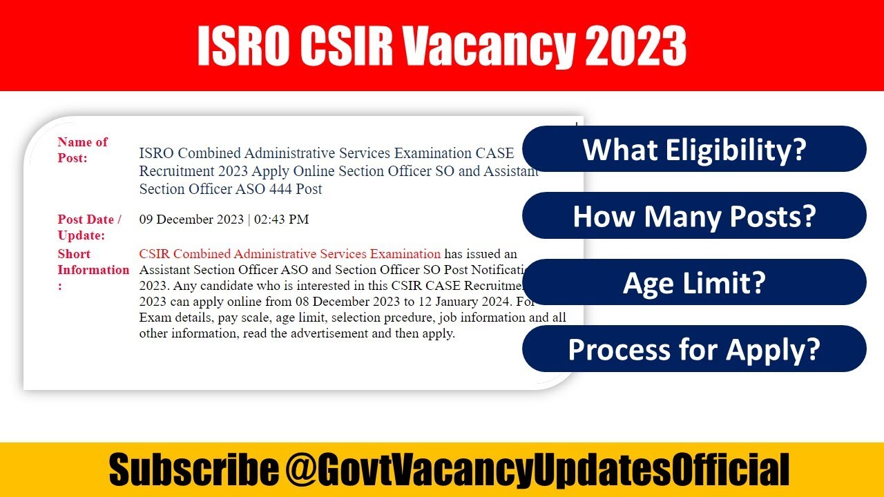 ISRO Recruitment 2023 || Apply Online Section Officer SO & Assistant ...