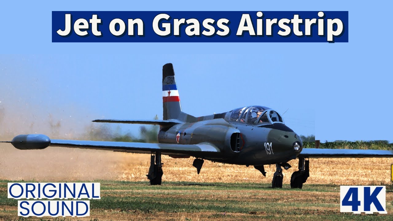 Jet Take Off from Grass Strip Soko G-2 Galeb ex Yugoslav Air Force ...