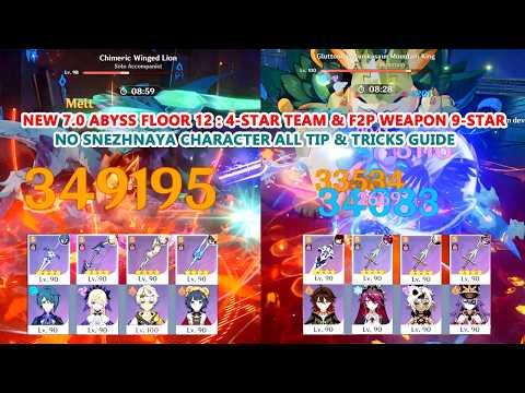 New 7.0 Abyss Floor 12 : 4-Star Team & F2P Weapon 9-Star | No Snezhnaya All Tip & Tricks Guide