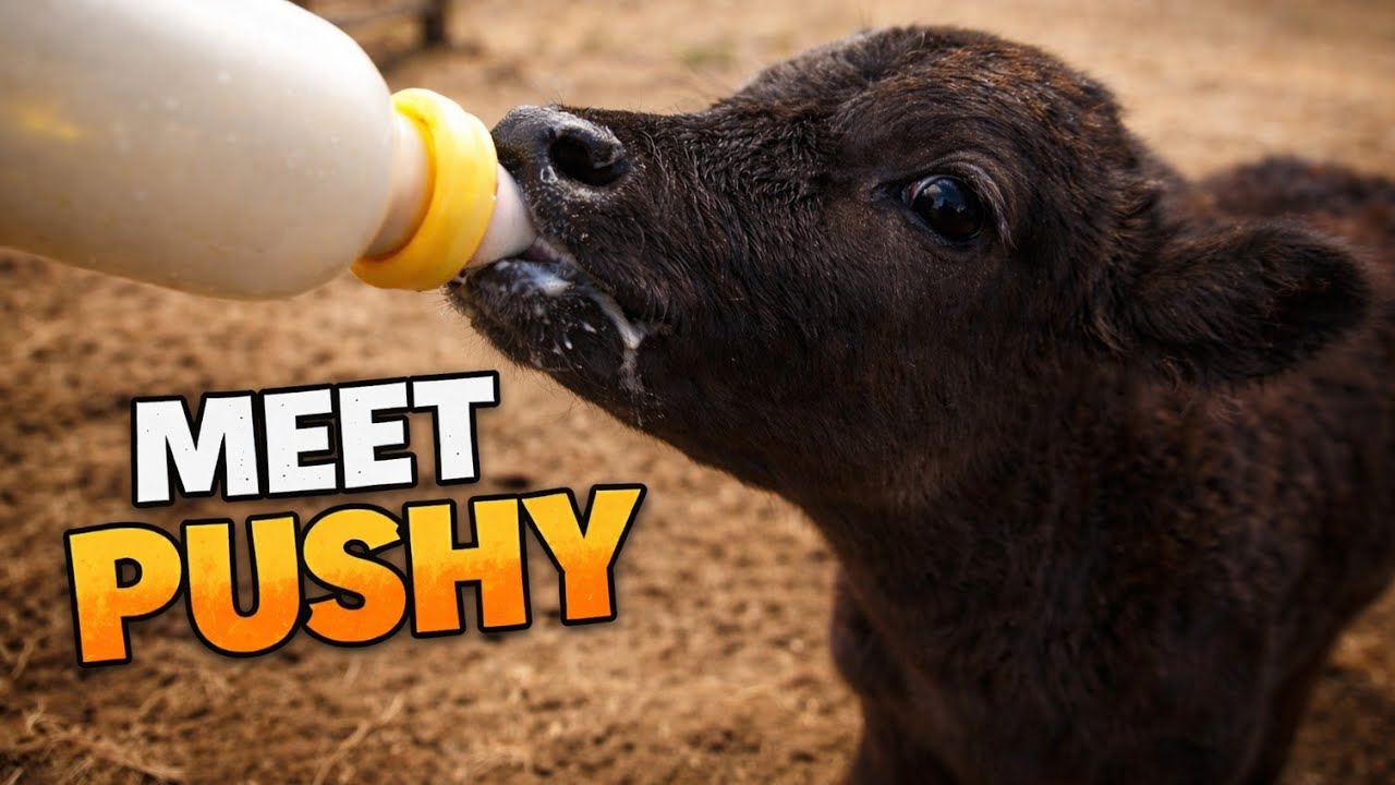 Bottle Feeding a Calf, PUSHY, a Baby Cow, at the THOMAS RANCH, in ...