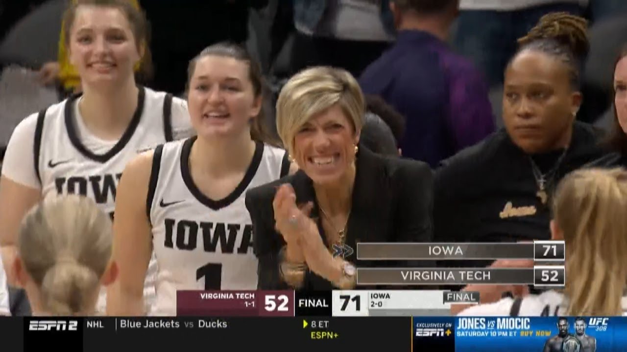 Iowa WBB tops Virginia Tech 71-52 - YouTube