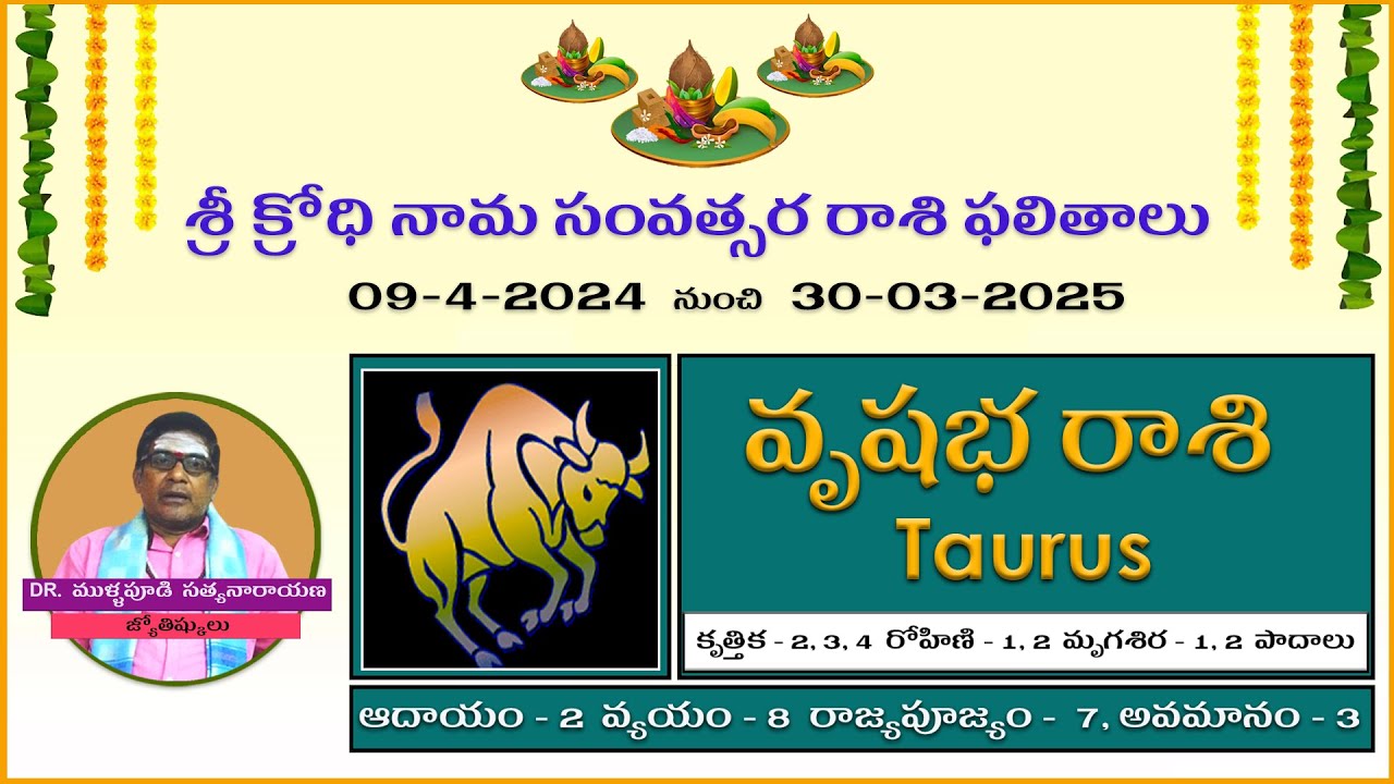 శ్రీ క్రోధి నామ సంవత్సర రాశి ఫలితాలు | Vrushaba Rashi Phalalu 2024 to ...