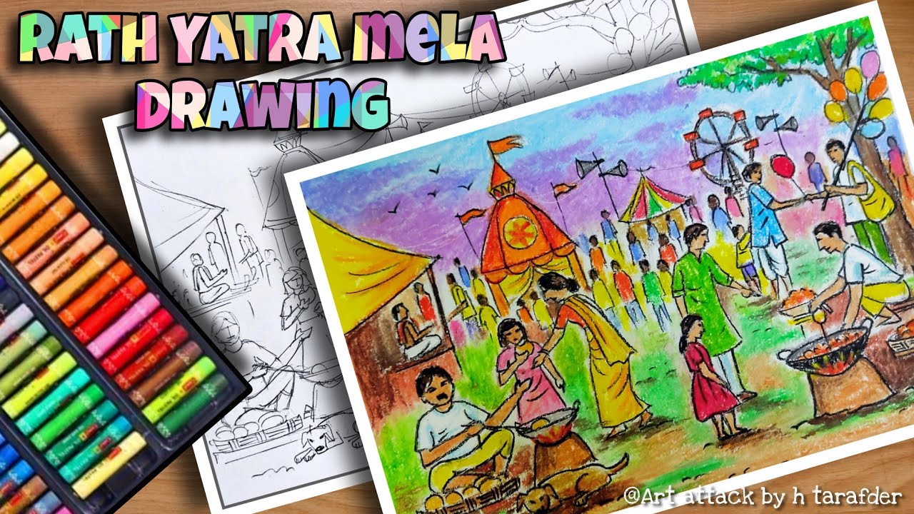 How to draw festival of rath with oil pastel | Rather mela drawing ...