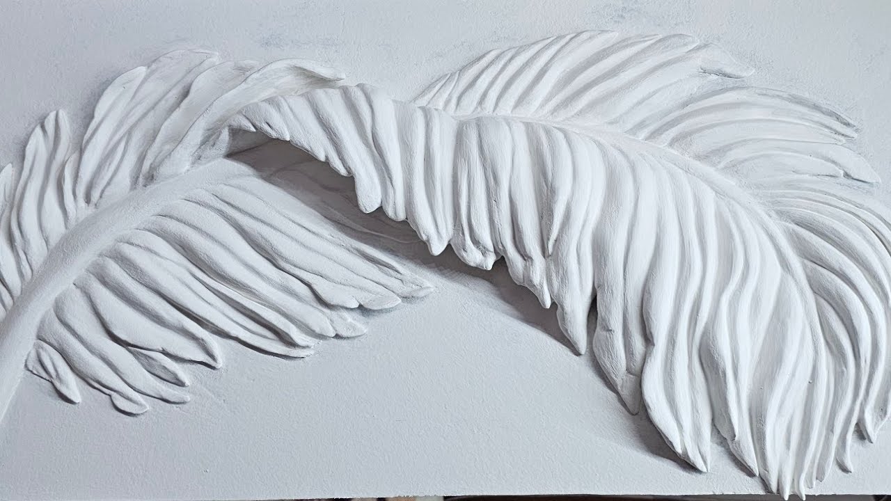 How to do Feather with GYPSUM Plaster in Bas-relief. Wallart. DIY. Part ...