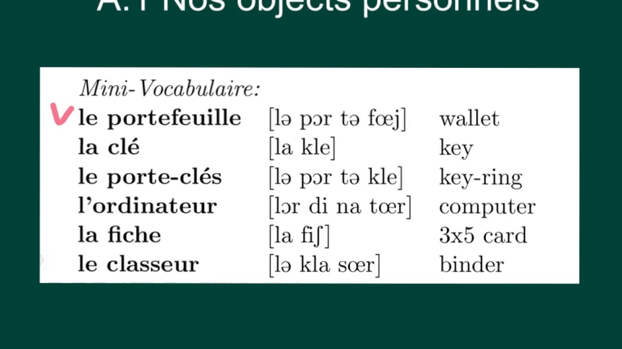 A.1 Nos objets personnels (ch.2) - YouTube