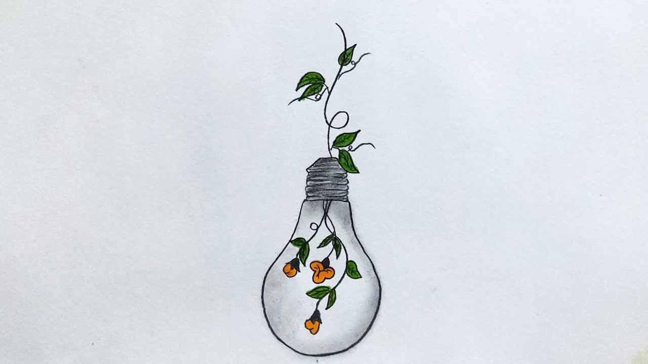 How to draw flower inside bulb - Easy Pencil Drawings Step by Step for ...