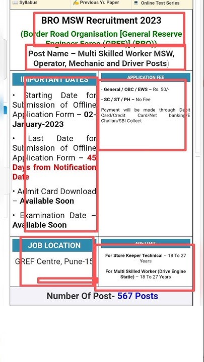 BRO MSW Recruitment 2023|General Reserve Engineer Force|Er. Abhishek dhakad - YouTube