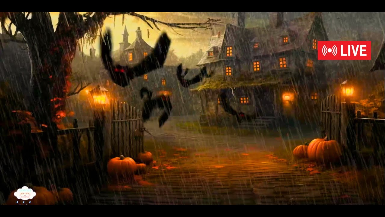 Halloween Rain Ambience -Spooky Bats | Haunted House Village | Rainy ...