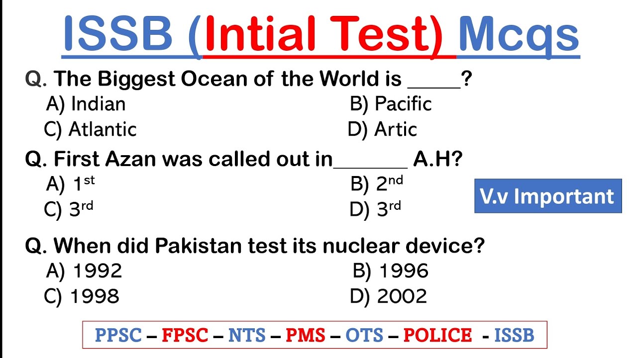 Important ISSB Intial Acadamic Test Questions for Army, Paf and Navy ...
