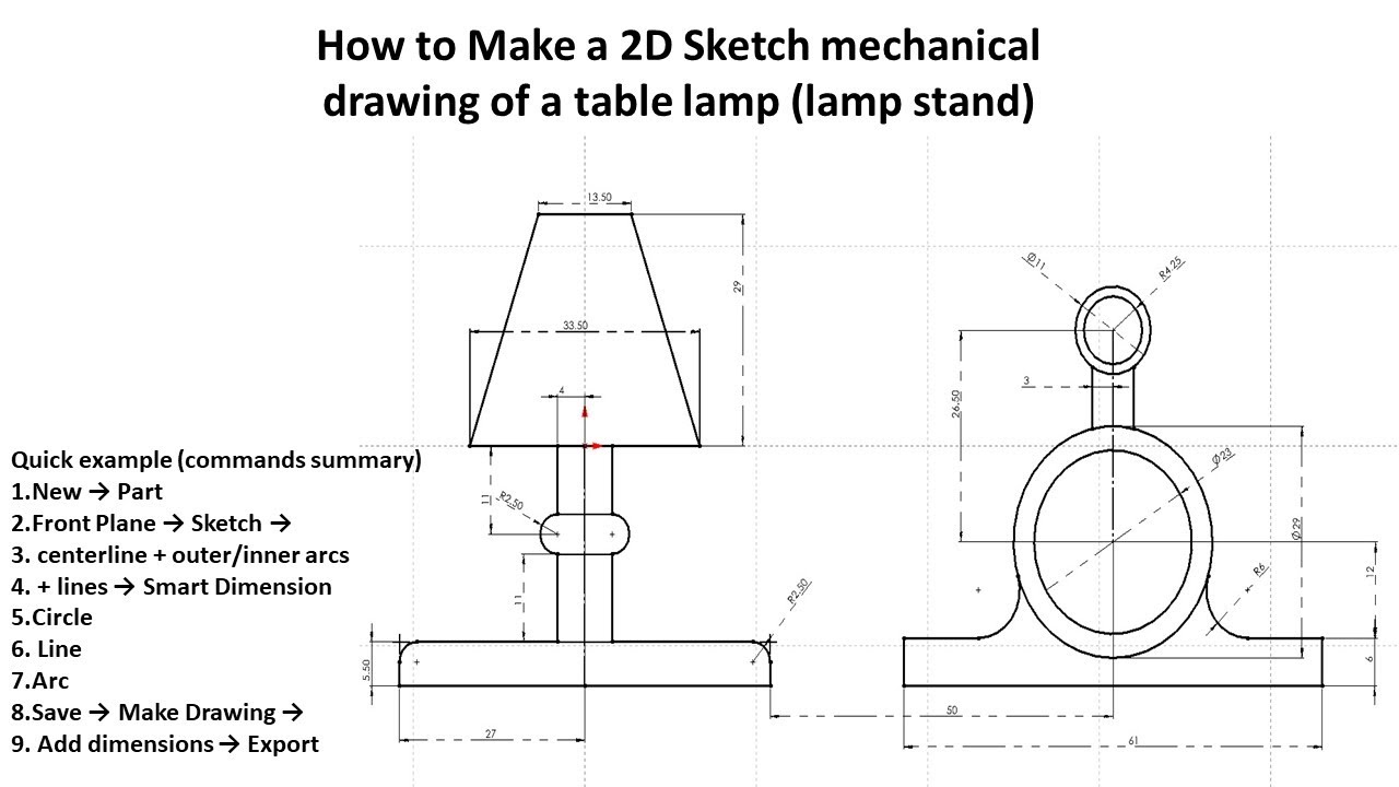 How to Make a 2D Mechanical Drawing of a Table Lamp in SolidWorks ...