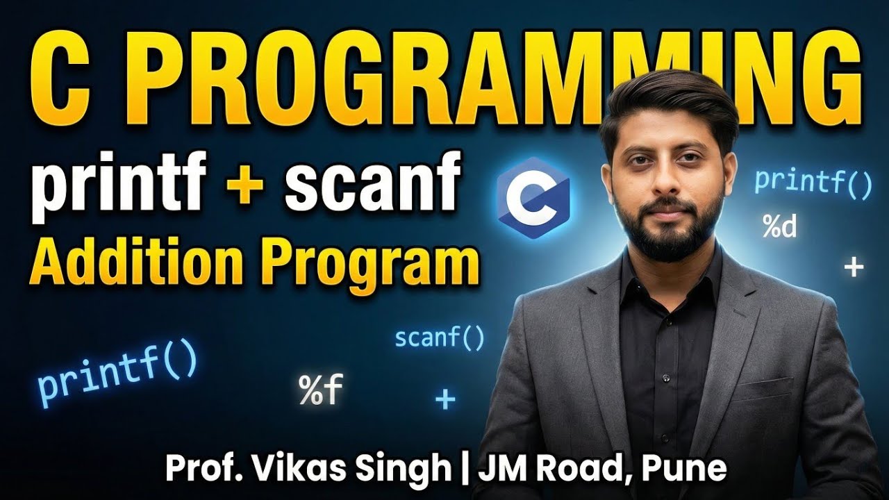 C | printf | scanf | addition | format specifier | program | Vikas Singh - YouTube