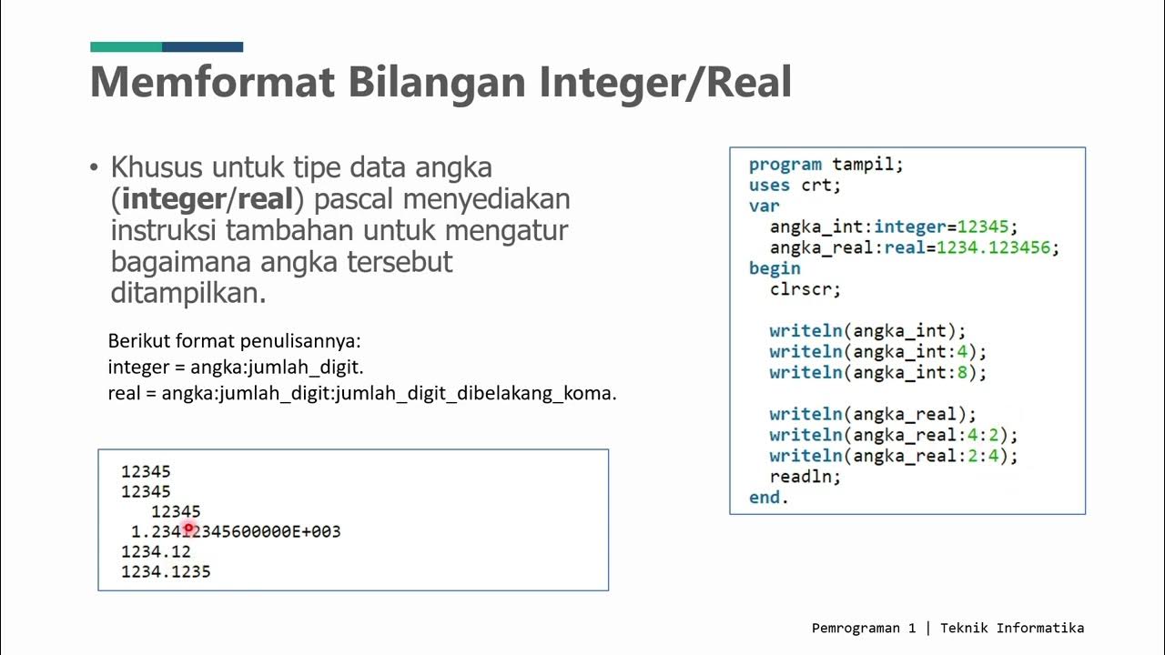Pertemuan 3 : Memahami input dan output pada Pascal Menggunakan Write/Writeln dan Read/Readln ...