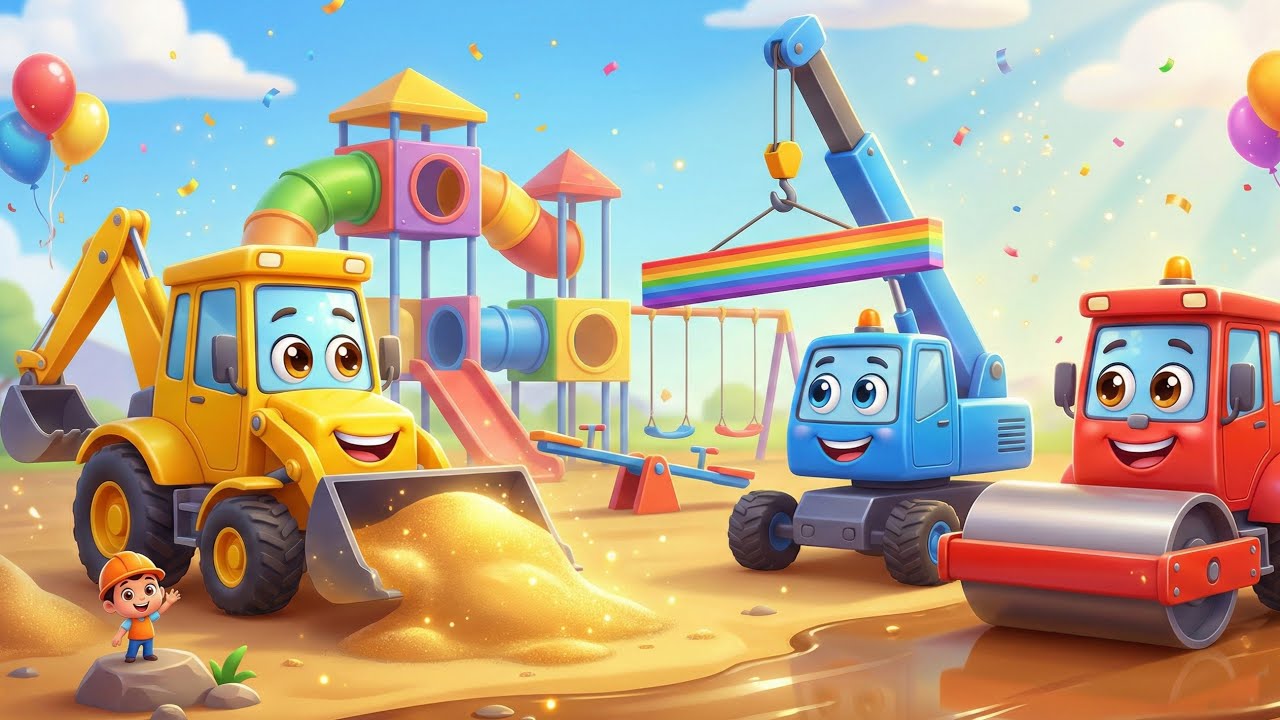 Construction Crew Fun for Kids | Digger, Crane & Roller Build a ...