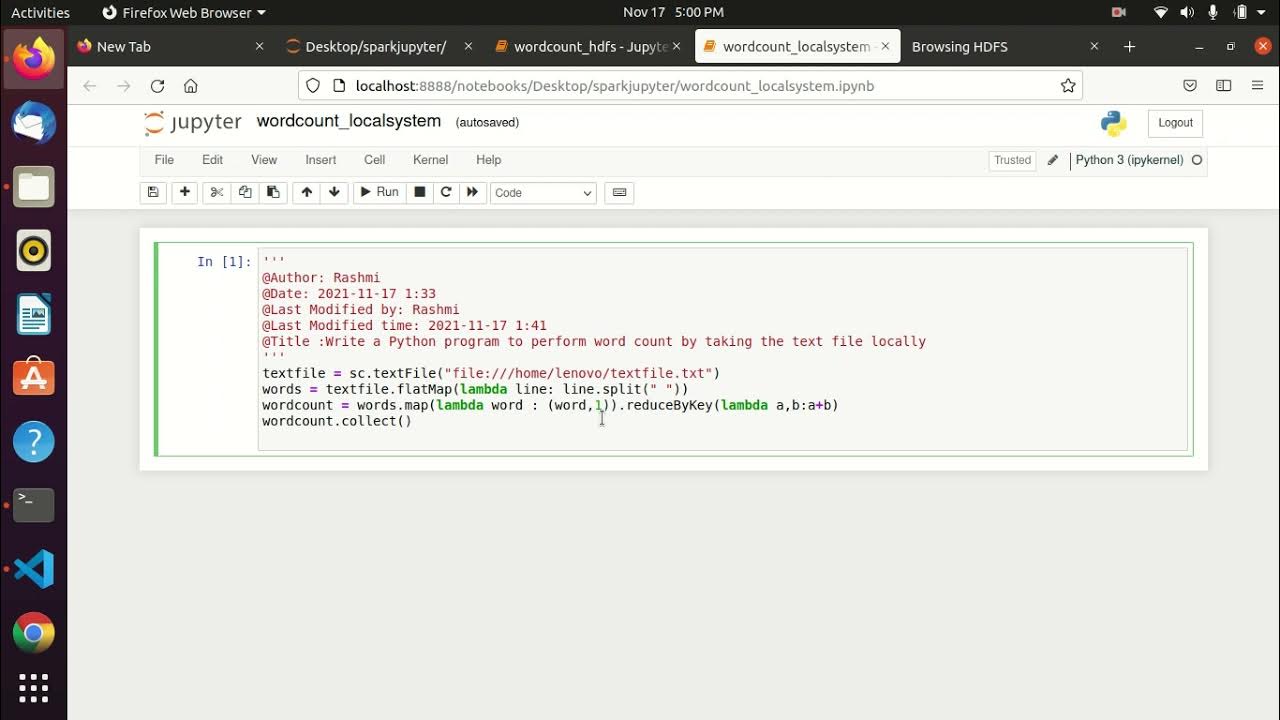 USING SPARK WORD COUNT TAKING TEXT FILE LOCALLY AND FROM HDFS - YouTube