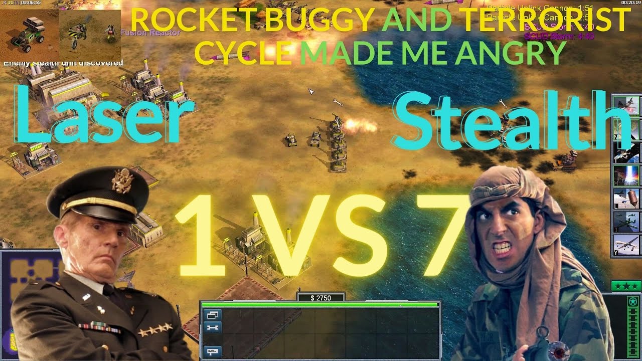 Laser 1 VS 7 Stealth Hard bots AI map Squared C&C Generals Zero Hour Gameplay - YouTube
