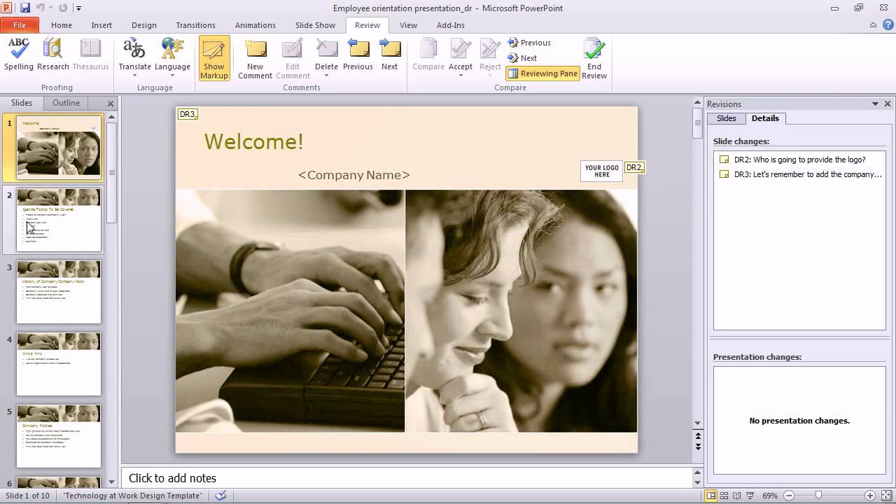 PowerPoint 2010 - Merge and Compare Two PowerPoint Files - YouTube