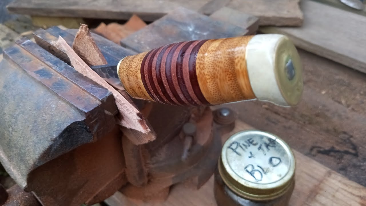 Stacked Bamboo and Leather Knife Handle part 2 - YouTube