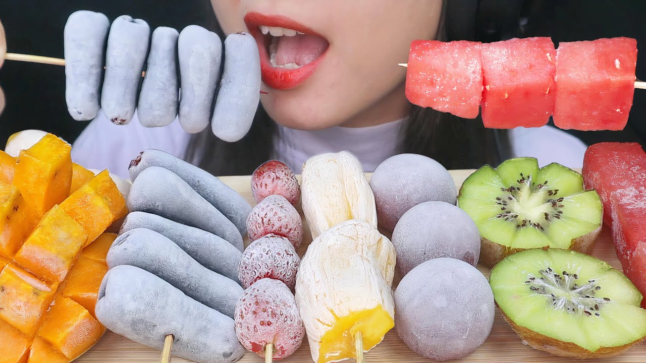 ASMR FROZEN FRUITS - FROZEN WATERMELON, STRAWBERRY, JACKFRUIT, SWEET ...