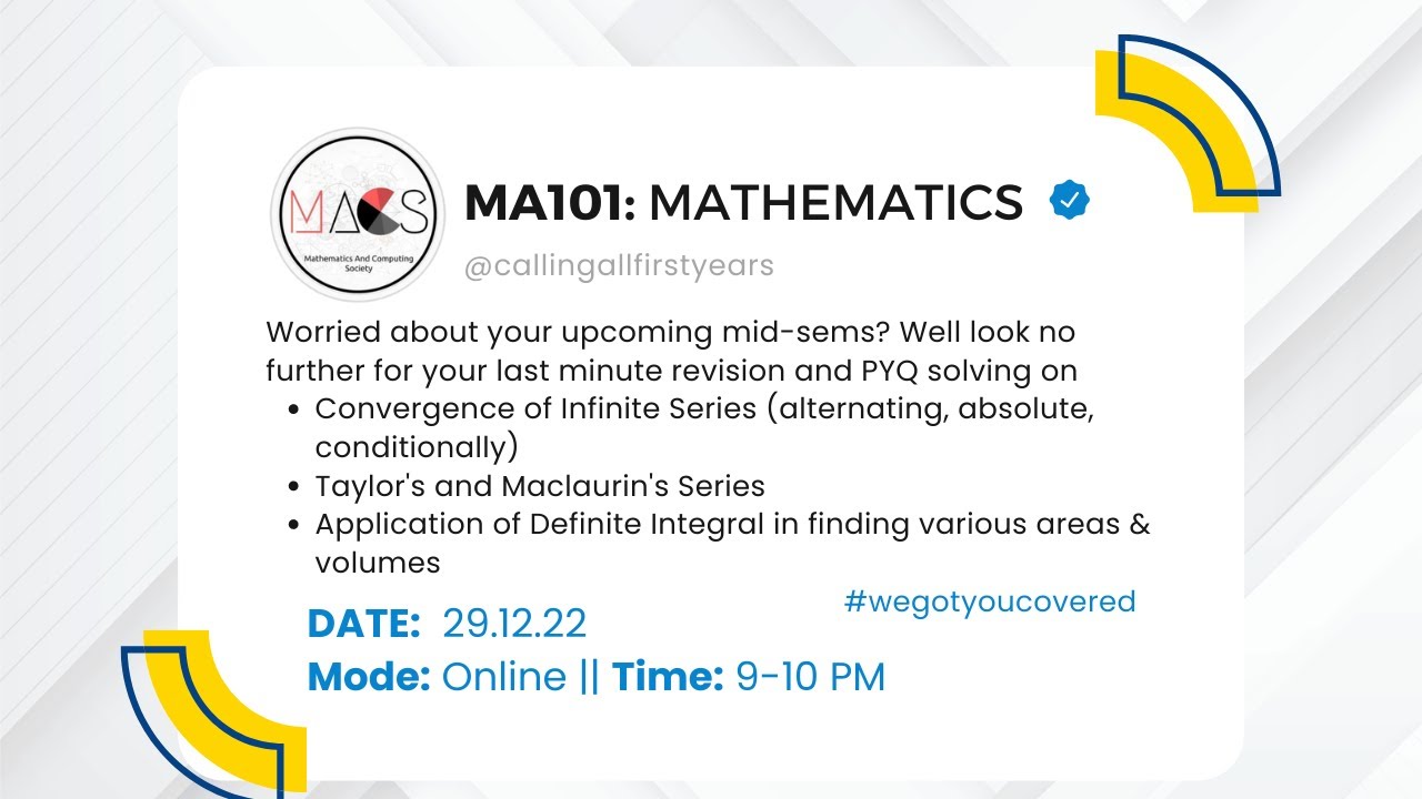 MA101:Mathematics SIG | Preparation for Mid-Sems | MACS-DTU - YouTube