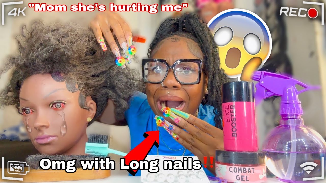 Doing my Mannequin THICK nappy Hair With LONG Nails - YouTube
