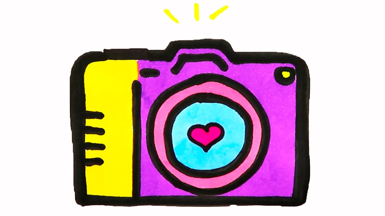 Draw a cute camera with a heart - YouTube