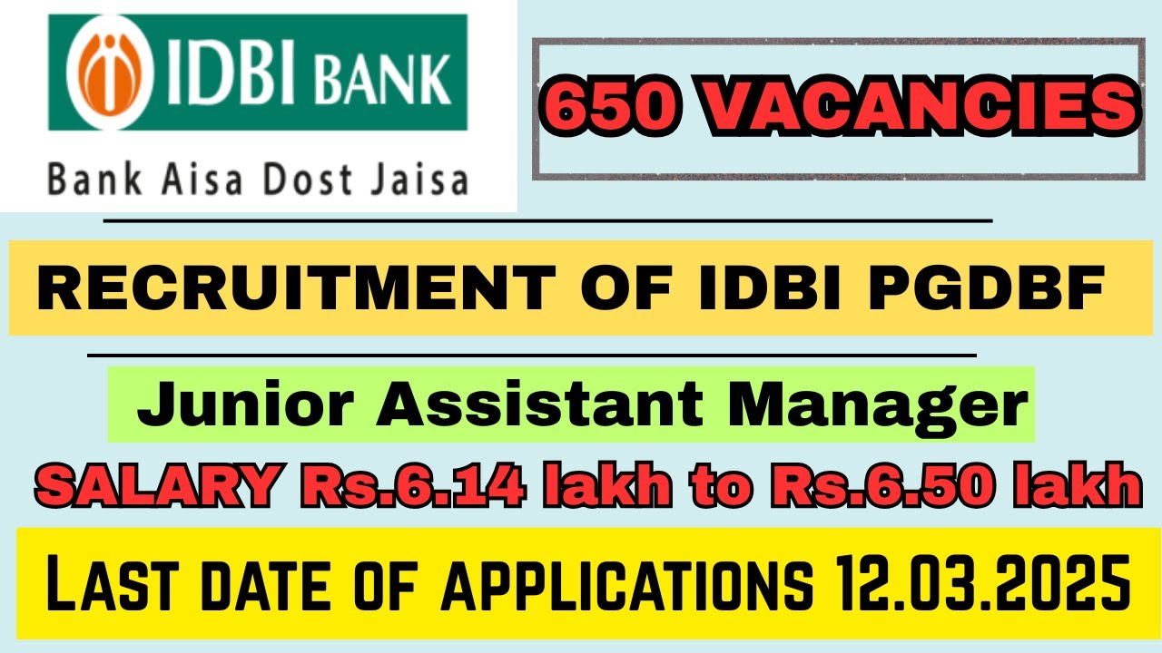 IDBI JAM PGDBF NOTIFICATION 2025 | IDBI BANK RECRUITMENT 2025 |COMPLETE DETAILS - YouTube