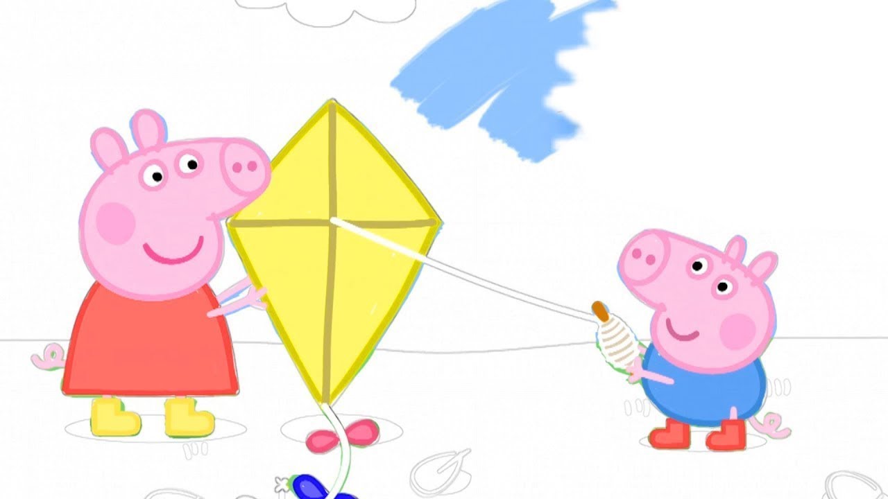 Coloring Peppa Pig Flying a Kite Peppa Family Coloring Pages Fun Video ...