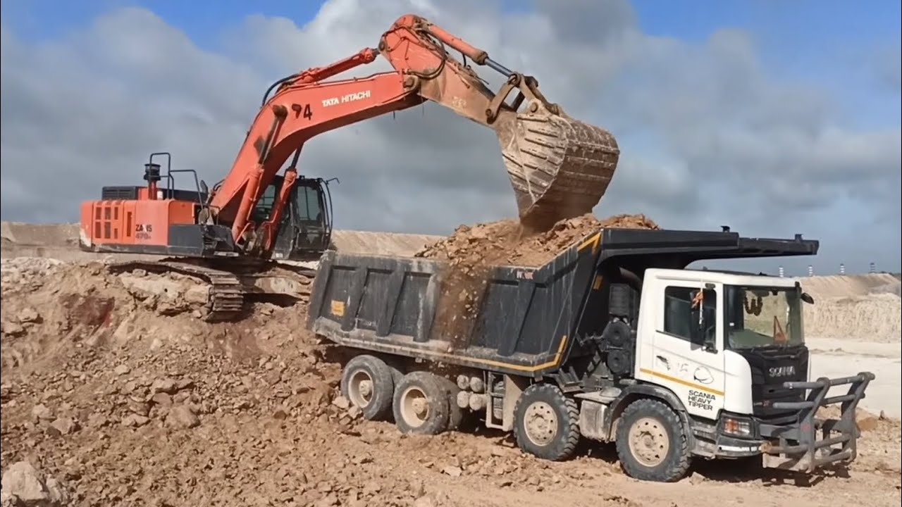 Excavator 470 Tata Hitachi scania dumper mitti loading - YouTube